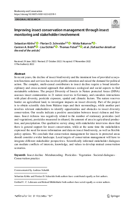 (PDF) Improving insect conservation management through insect ...