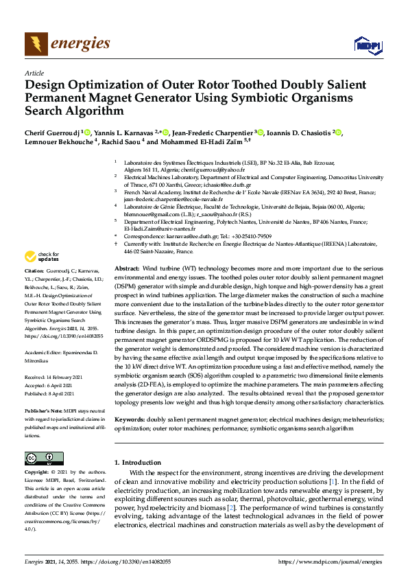 (PDF) Design Optimization of Outer Rotor Toothed Doubly Salient Permanent Magnet Generator Using ...