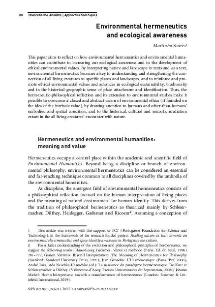 (PDF) Environmental hermeneutics and ecological awareness