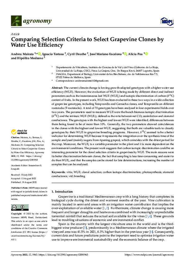 (PDF) Comparing Selection Criteria to Select Grapevine Clones by Water ...