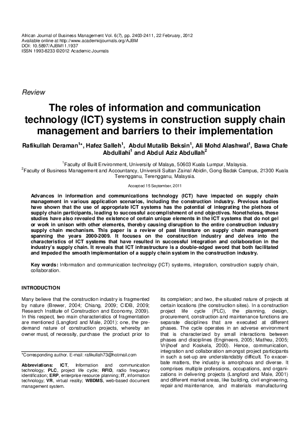 (PDF) The Roles of Information and Communication Technologies (ICTs) and E-Commerce as Agents of ...
