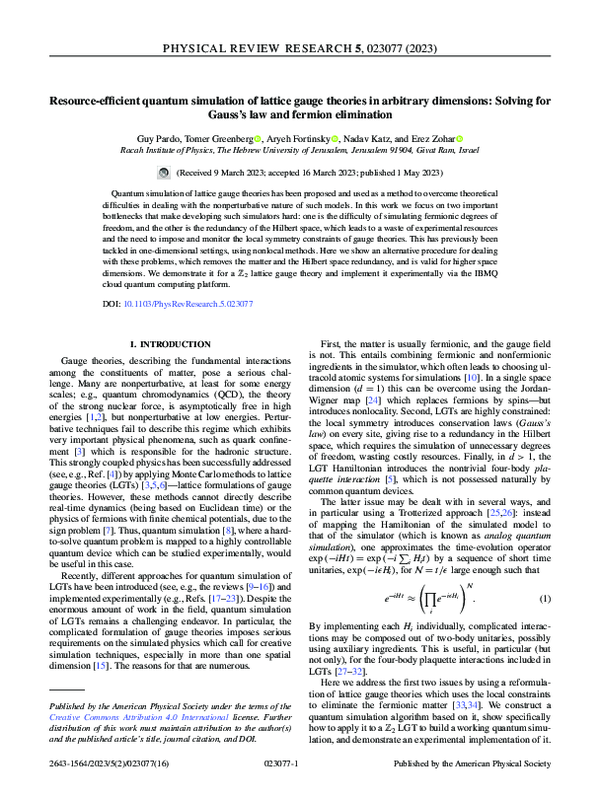(PDF) Resource-efficient quantum simulation of lattice gauge theories ...