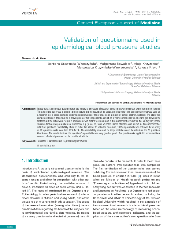 (PDF) Validation of questionnaire used in epidemiological blood ...
