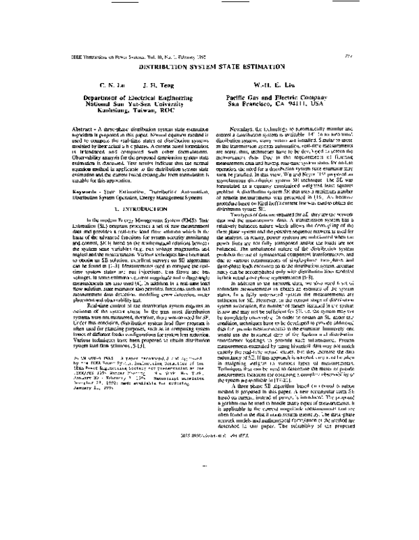 Pdf Distribution System State Estimation