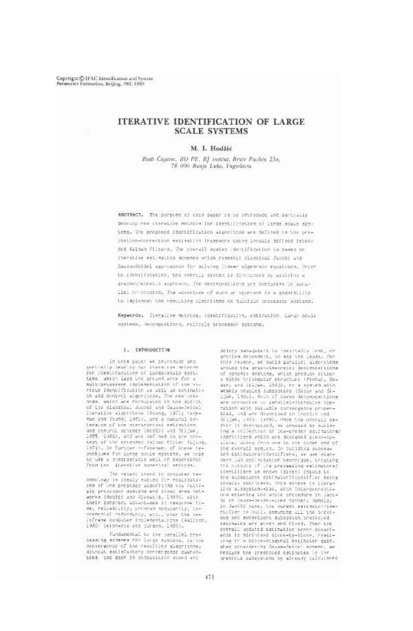 Pdf Iterative Identification Of Large Scale Systems Migdat Hodzic