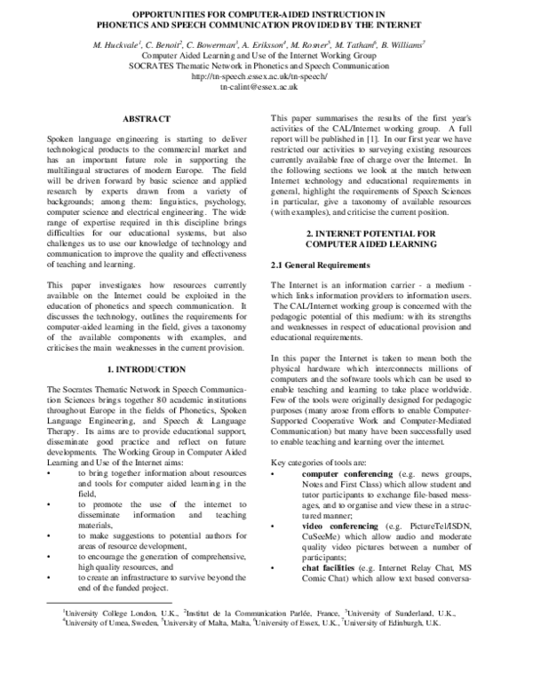 (PDF) Opportunities for computer-aided instruction in phonetics and speech communication ...