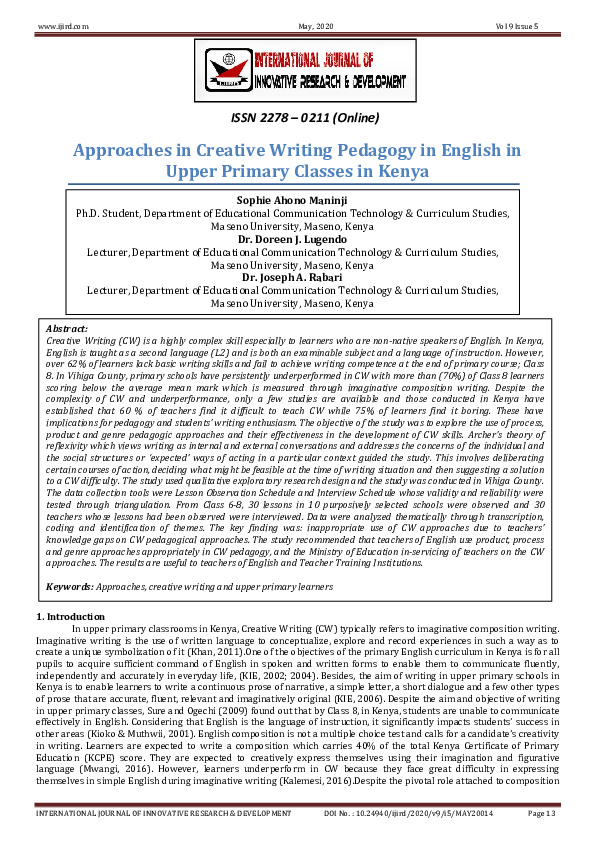 (PDF) Approaches in Creative Writing Pedagogy in English in Upper ...