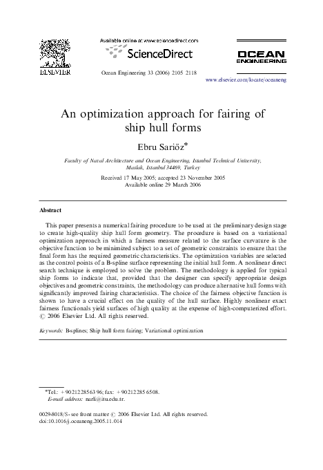 (PDF) An optimization approach for fairing of ship hull forms