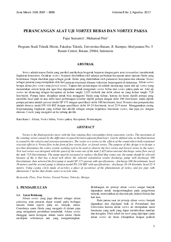 (PDF) Perancangan Alat Uji Vortex Bebas Dan Vortex Paksa