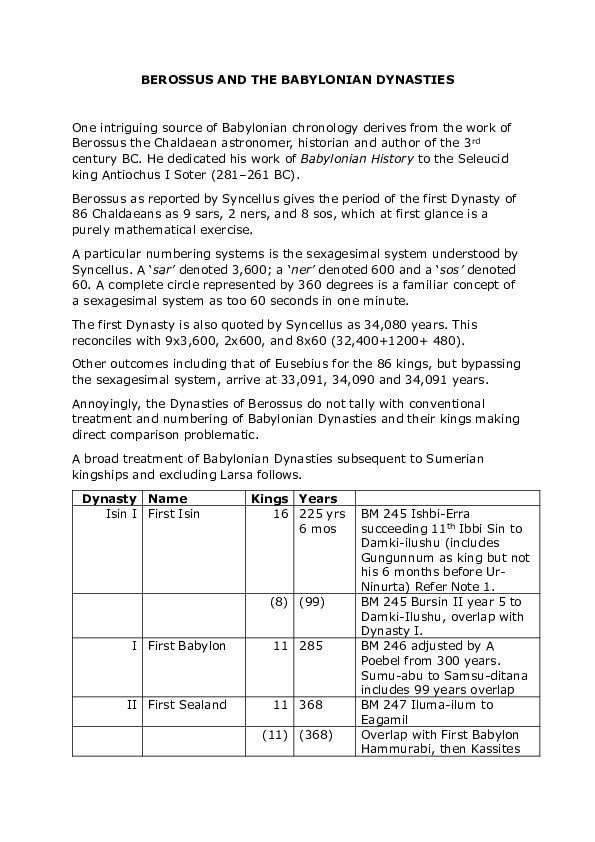 (PDF) Berossus and the Babylonian Dynasties