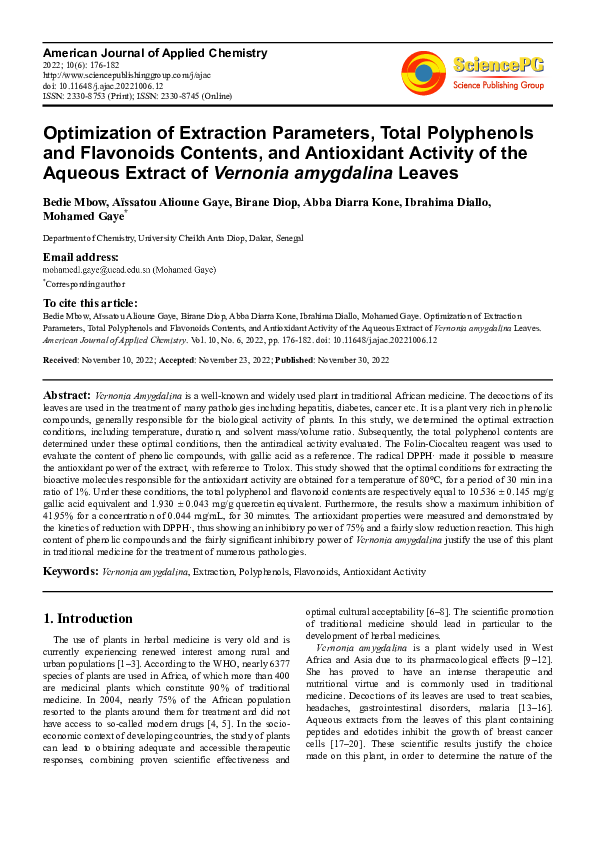 Pdf Optimization Of Extraction Parameters Total Polyphenols And
