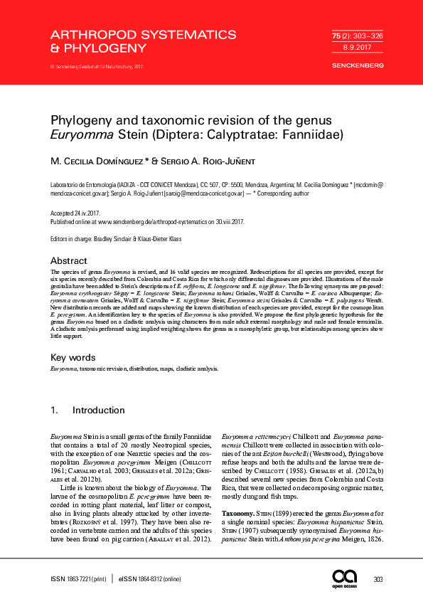 (PDF) Phylogeny and taxonomic revision of the genus Euryomma Stein ...