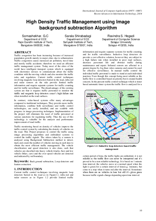 Pdf High Density Traffic Management Using Image Background Subtraction Algorithm
