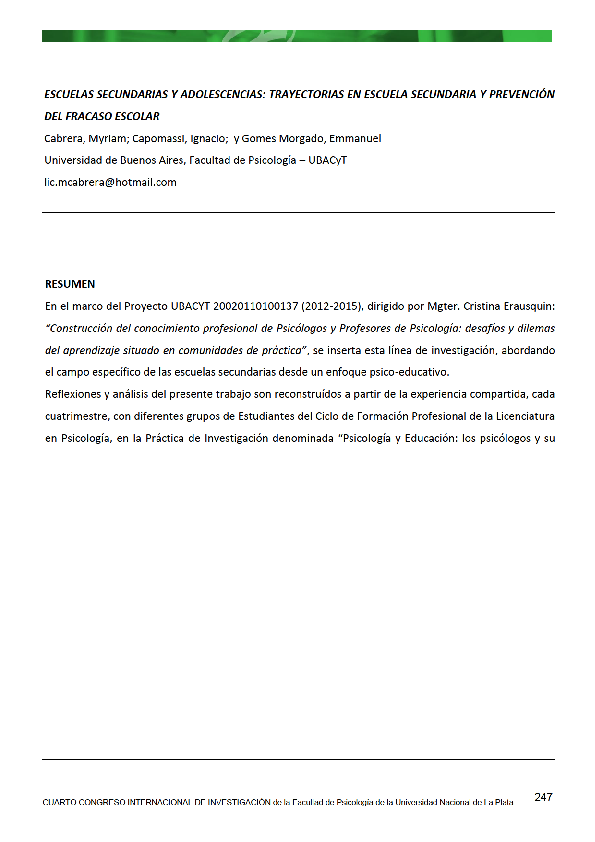 (PDF) Escuelas Secundarias y Adolescencias: Trayectorias en Escuela Secundaria y Prevención Del ...
