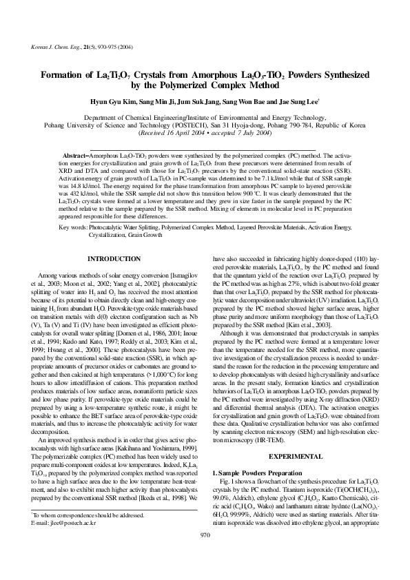 (PDF) Formation of La2Ti2O7 crystals from amorphous La2O3-TiO2 powders ...