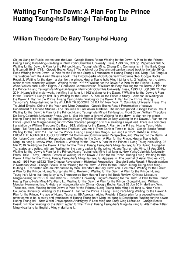 (PDF) Waiting for the Dawn: A Plan for the Prince: Huang Tsung-hsi's Ming-i tai-fang lu
