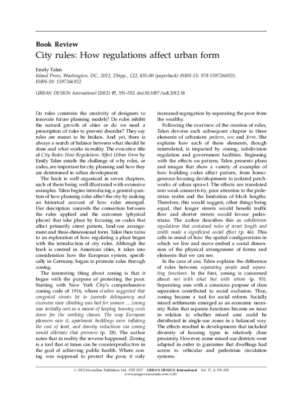 (PDF) City Rules – How Regulations Affect Urban Form