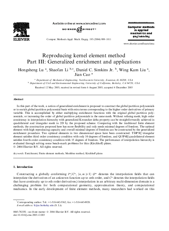 Pdf Reproducing Kernel Element Method Part Iii Generalized Enrichment And Applications Wing