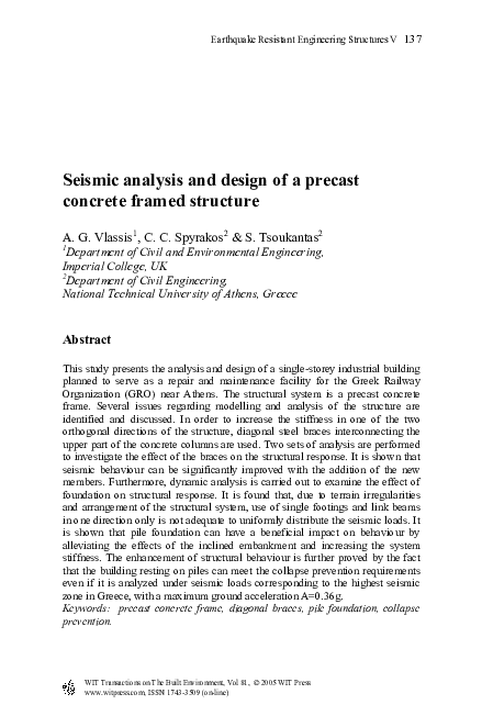 (PDF) Seismic Analysis And Design Of A PrecastConcrete Framed Structure