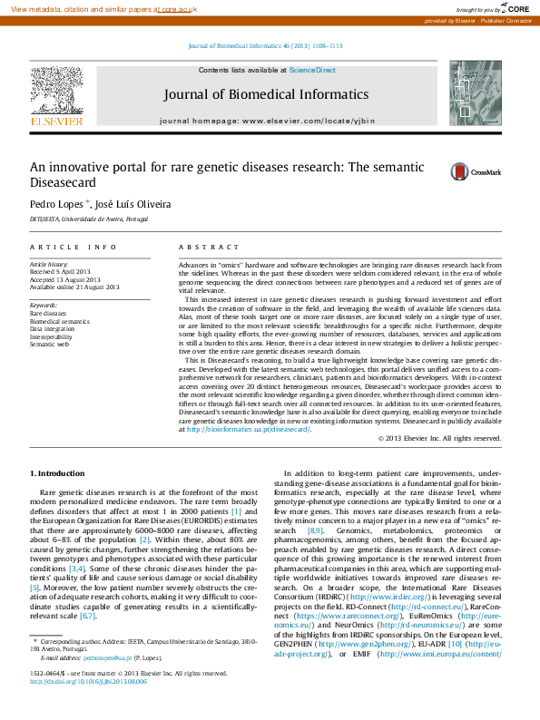 (PDF) An innovative portal for rare genetic diseases research: The ...