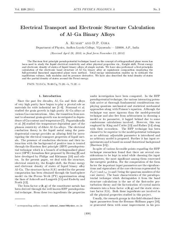 (PDF) Electrical Transport and Electronic Structure Calculation of Al ...