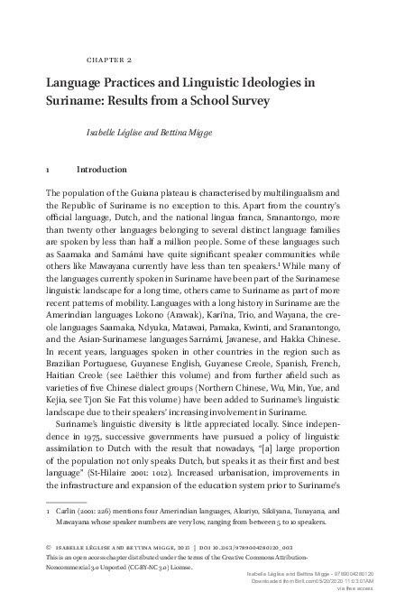 (PDF) 2 Language Practices and Linguistic Ideologies in Suriname: Results from a School Survey