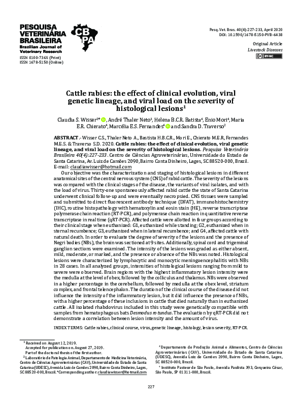 (PDF) Cattle rabies: the effect of clinical evolution, viral genetic ...