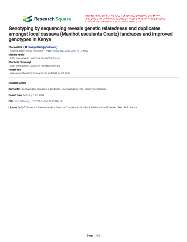 (PDF) Genotyping by sequencing reveals genetic relatedness and ...