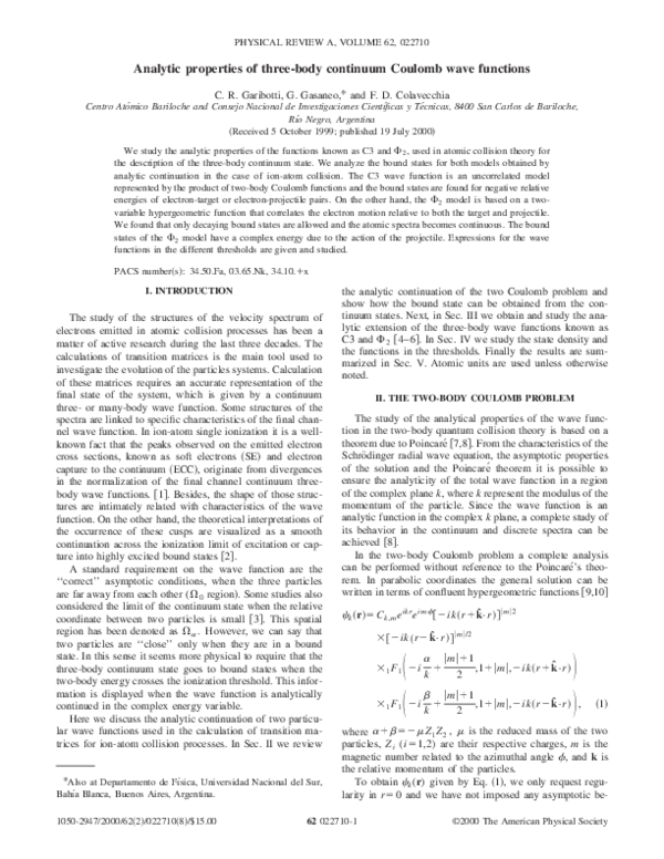 Pdf Analytic Properties Of Three Body Continuum Coulomb Wave
