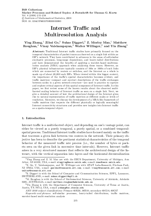(PDF) Internet Traffic and Multiresolution Analysis | Zhuoqing Mao - Academia.edu