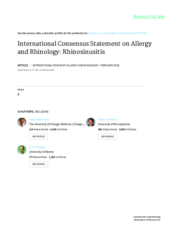 (PDF) International Consensus Statement on Allergy and Rhinology ...