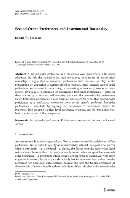 (PDF) Second-Order Preferences and Instrumental Rationality