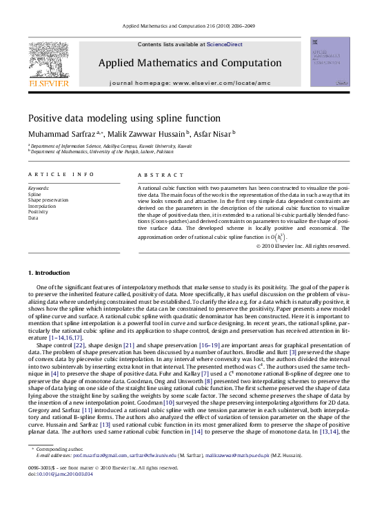 (PDF) Positive data modeling using spline function | Malik Kashif Hussain - Academia.edu