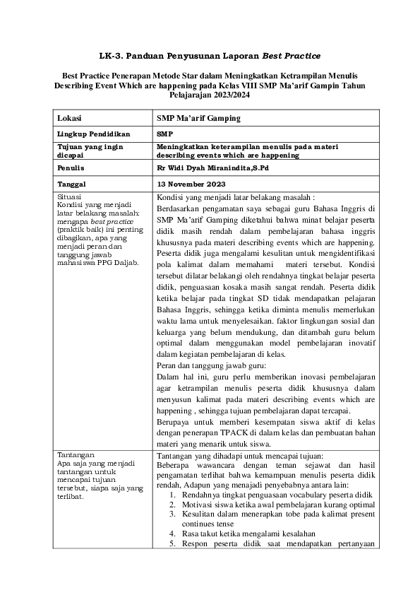(PDF) LK-3. Panduan Penyusunan Laporan Best Practice Best Practice ...