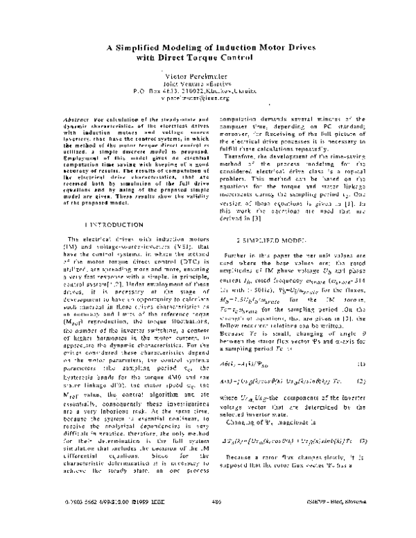 Pdf A Simplified Modeling Of Induction Motor Drives With Direct Torque Control