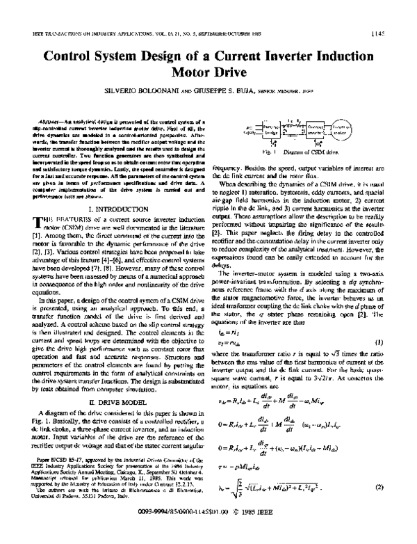 (PDF) Control System Design of a Current Inverter Induction Motor Drive