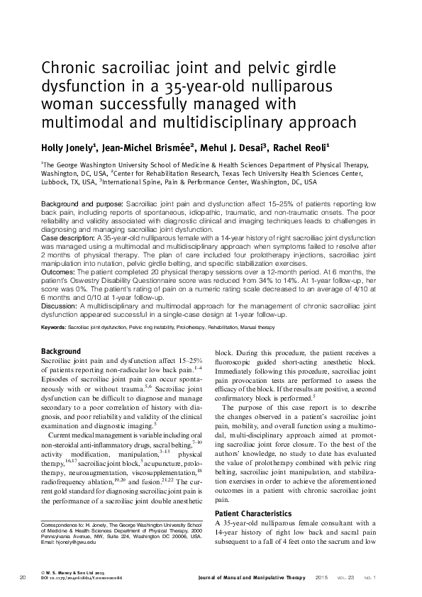 (PDF) Chronic sacroiliac joint and pelvic girdle dysfunction in a 35 ...