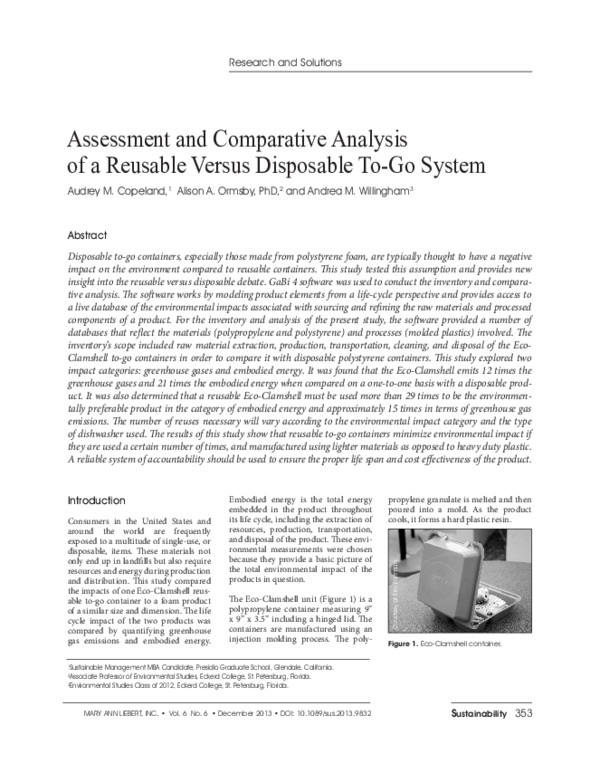 (PDF) Assessment and Comparative Analysis of a Reusable Versus ...