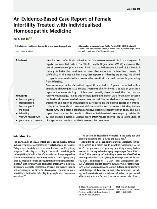 (PDF) An Evidence-Based Case Report of Female Infertility Treated with ...