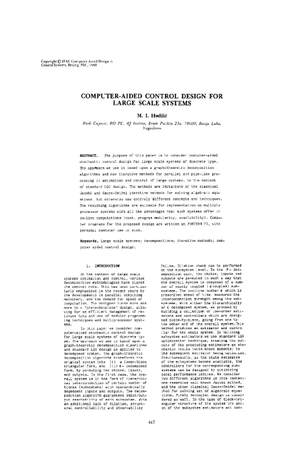 (PDF) Computer-aided Control Design for Large Scale Systems