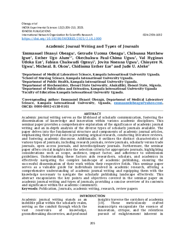 (PDF) Academic Journal Writing and Types of Journals