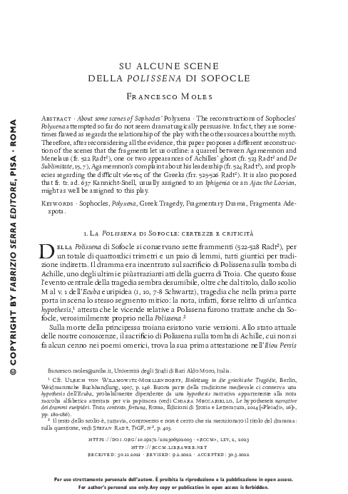 (PDF) Su alcune scene della Polissena di Sofocle