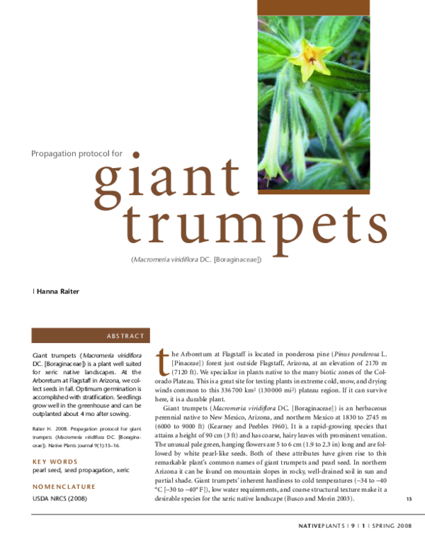 (PDF) Propagation protocol for giant trumpets (Macromeria viridifloraDC ...