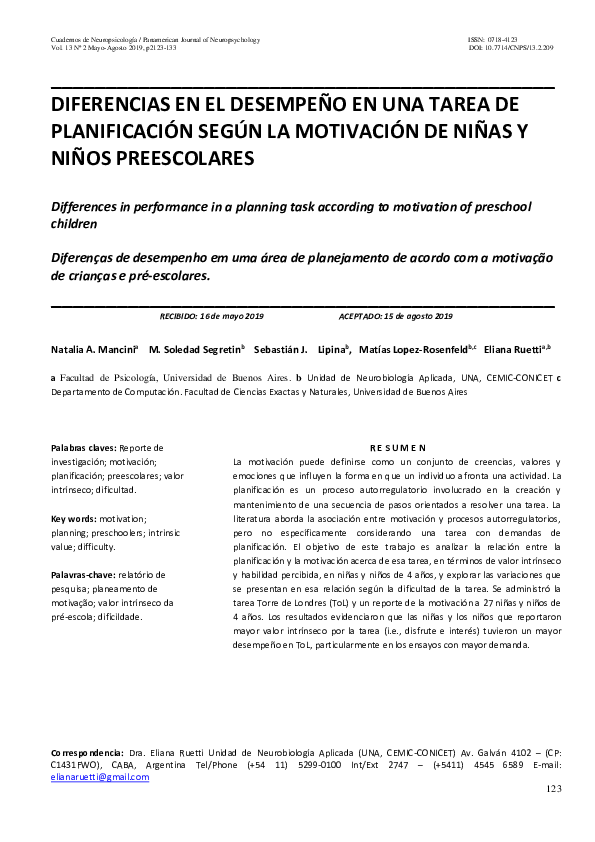 (PDF) Diferencias en el desempeño en una tarea de planificación según ...