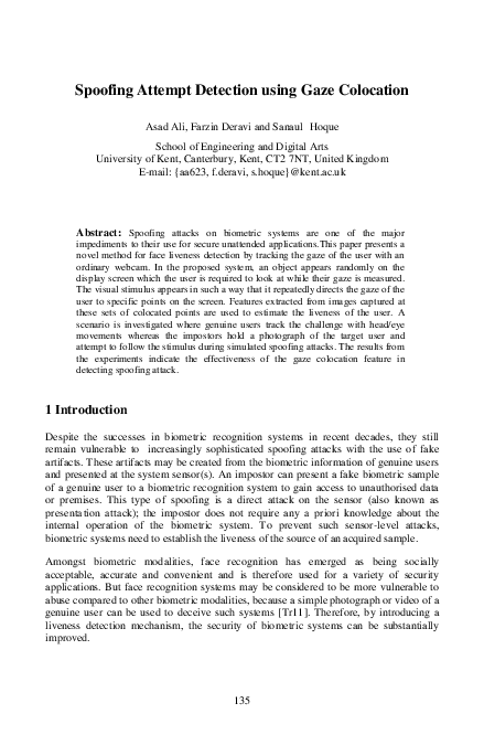 (PDF) Spoofing attempt detection using gaze colocation
