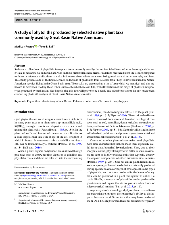(PDF) A study of phytoliths produced by selected native plant taxa ...