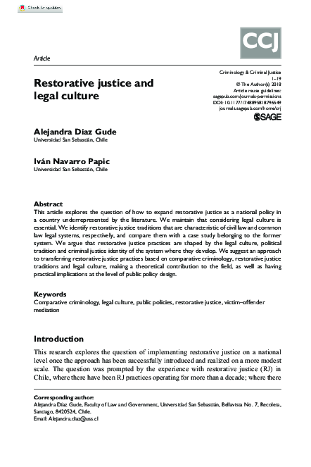 (PDF) Restorative justice and legal culture