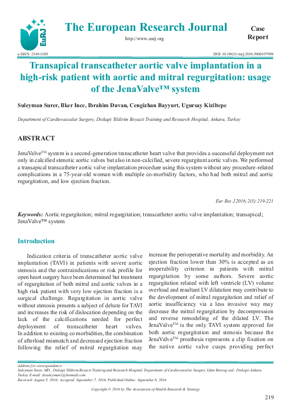 (PDF) Transapical transcatheter aortic valve implantation in a high ...