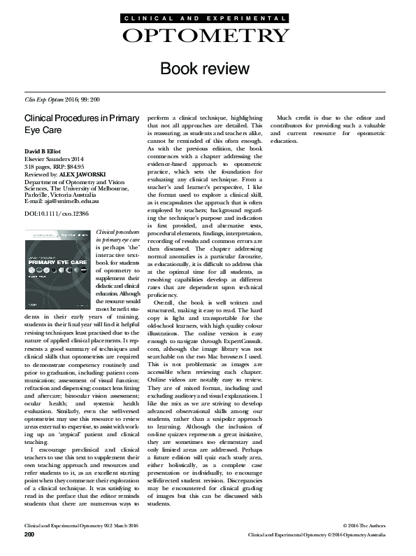 (PDF) Clinical Procedures in Primary Eye Care David B Elliot Elsevier ...
