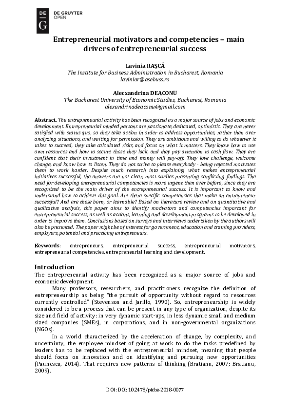 (PDF) Entrepreneurial motivators and competencies – main drivers of ...
